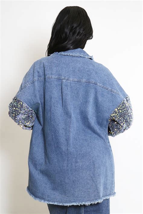 Sequin Sleeve Denim Shacket Buy Fashion Wholesale In The Uk
