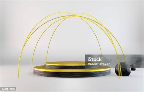 3d 렌더링 화이트 배경에 황금과 대리석 추상 적 연단 제품을 표시하기 위해 서 있습니다 0명에 대한 스톡 사진 및 기타 이미지 Istock