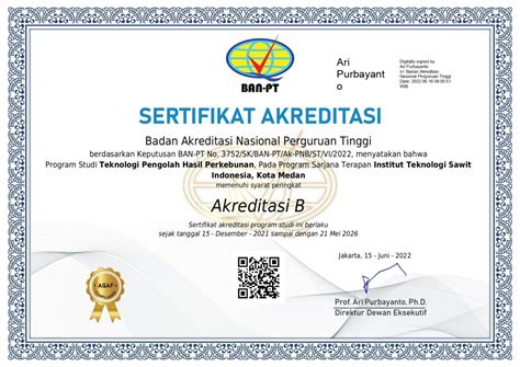 Akreditasi Institut Teknologi Sawit Indonesia