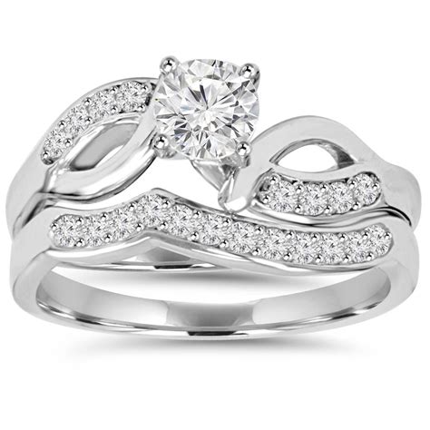 Solid 10k White Gold Round Diamond Bridal Wedding Engagement Ring Band