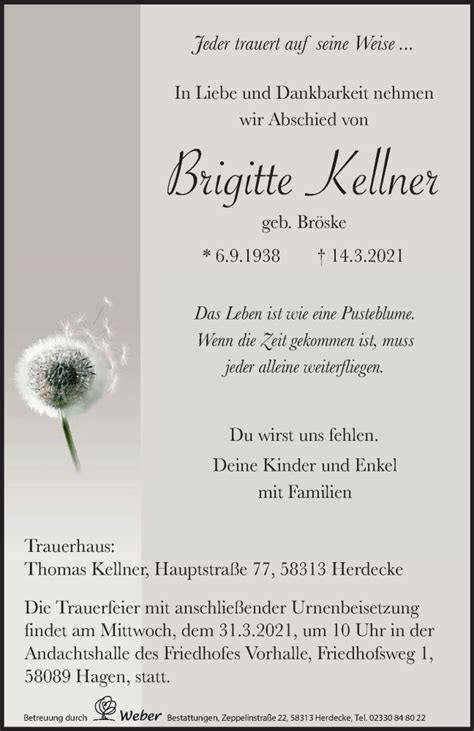 Traueranzeigen Von Brigitte Kellner Trauer In Nrwde