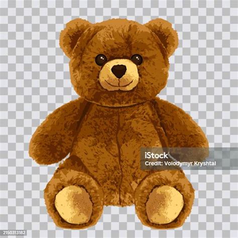 투명한 배경에 곰 장난감 현실적인 벡터 그림 귀여운 부드러운 인형입니다 패션 프린트 또는 포스터 디자인 요소 테디 베어에 대한