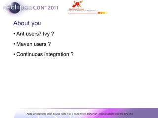 Presentation 1 Open Source Tools In Continuous Integration Environment V1 0 PPT