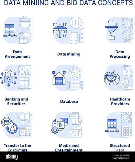 Data Mining And Big Data Light Blue Concept Icons Set Stock Vector