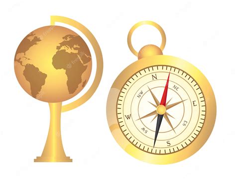 Premium Vector Gold Old Globe With Gold Compass Over White Background Vector