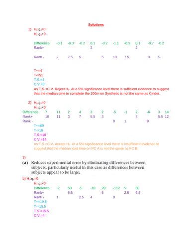 A Level Statistics Non Parametric Tests Sign Test Wilcoxon Sign Rank And Wilcoxon Sum Rank