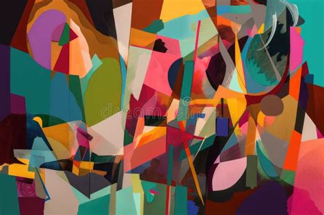 Abstract Artwork With Deconstructed And Fragmented Shapes In A Variety Of Colors And Hues Stock