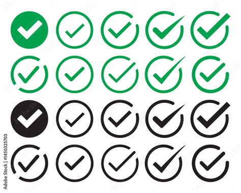 Green And Black Check Mark Symbol Vector Set Check Box Icon With