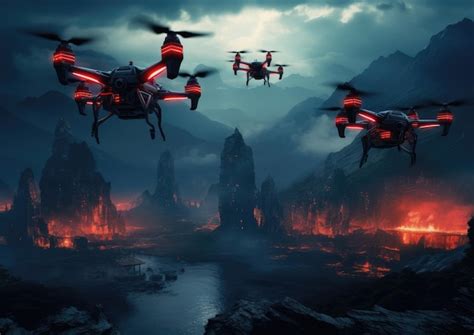 Premium Ai Image Ai Cybersecurity Drones Patrolling A Virtual Landscape Representing A Network