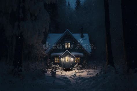 Wooden House In The Middle Of A Forest In Winter Stock Illustration