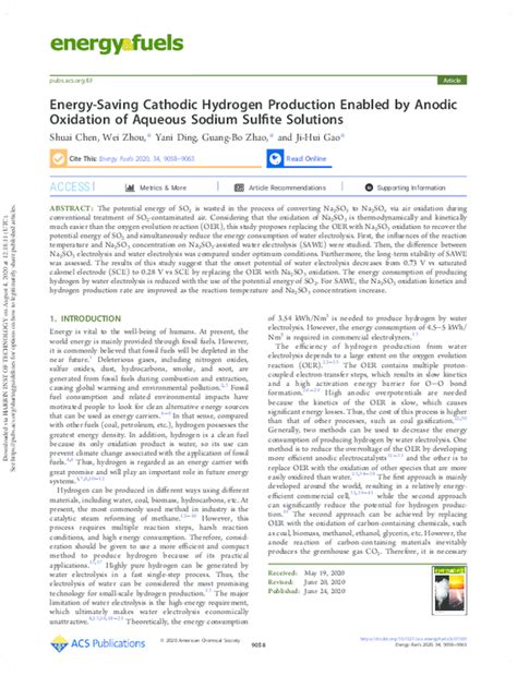 Pdf Energy Saving Cathodic Hydrogen Production Enabled By Anodic Oxidation Of Aqueous Sodium
