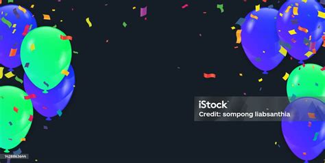 녹색 풍선 파란색 및 색종이가있는 그랜드 개막식 소매 쇼핑 또는 블랙 프라이데이 프로모션 스타일 가위에 대한 스톡 벡터 아트 및 기타 이미지 Istock