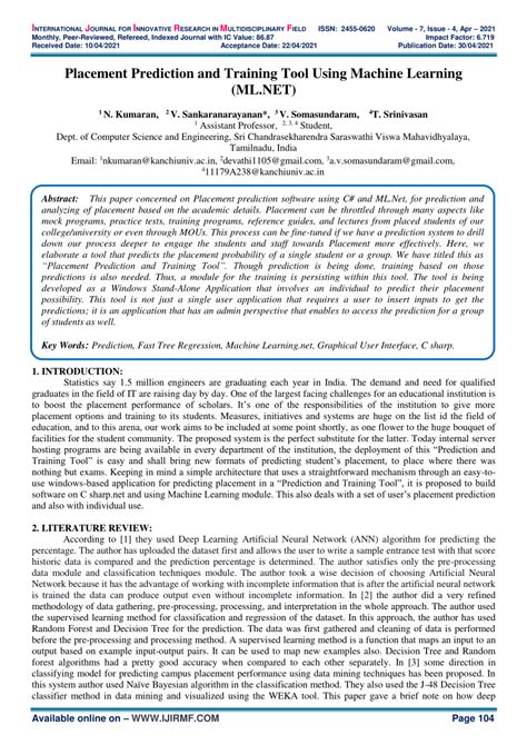 Pdf International Journal For Innovative Placement Prediction And Training Tool Using Machine