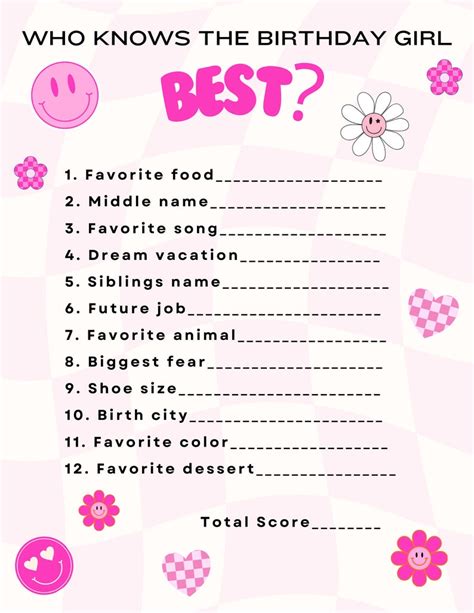 Who Knows The Birthday Girl Best Girls Birthday Party Games Birthday