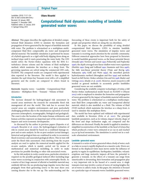 Computational Fluid Dynamics Modelling Of Landslide Generated Water Waves Pdf Fluid Dynamics