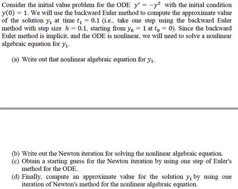 Solved Y We Will Use The Backward Euler Method To Chegg