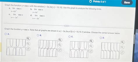 solved points 0 of 1 ngraph the function y cscx with the