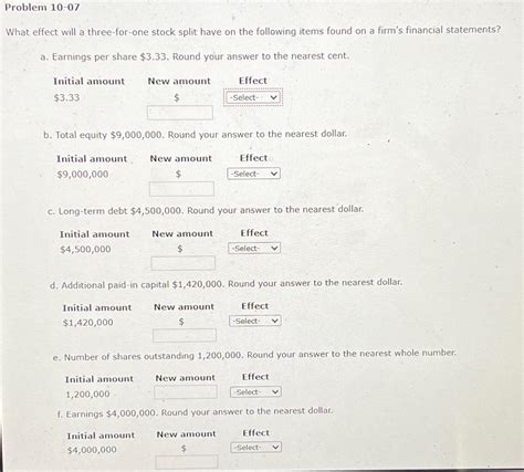 Solved Problem 10 07what Effect Will A Three For One Stock
