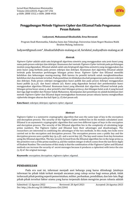 Pdf Penggabungan Metode Vigènere Cipher Dan Elgamal Pada Pengamanan