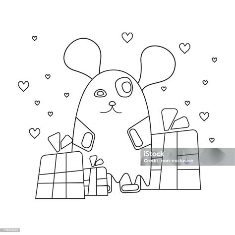 Ilustración De Página Para Colorear Navideña Sin Regalos Ratón Y