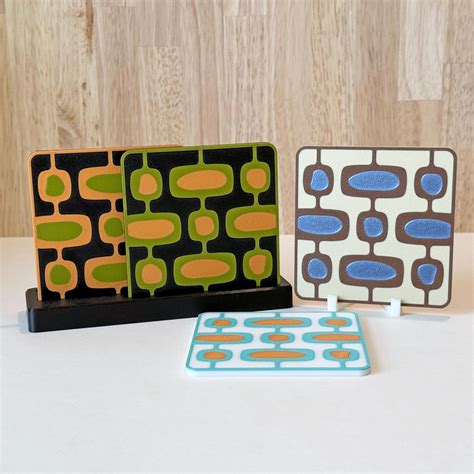 Art Coasters Midcentury Modern Blobs Pattern Set Of 4 Customizable