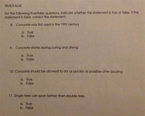 solved true false for the following true false questions