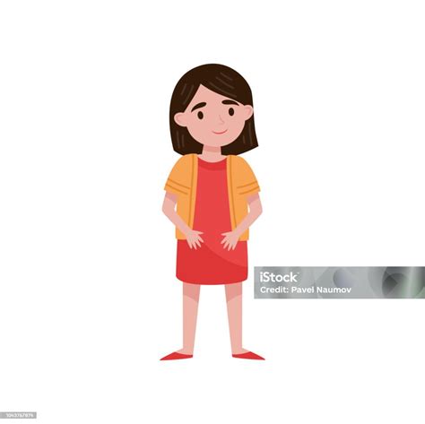 귀여운 작은 여 자가 서 있는 벡터 그림 흰색 바탕에 교육에 대한 스톡 벡터 아트 및 기타 이미지 교육 귀여운 긍정적인