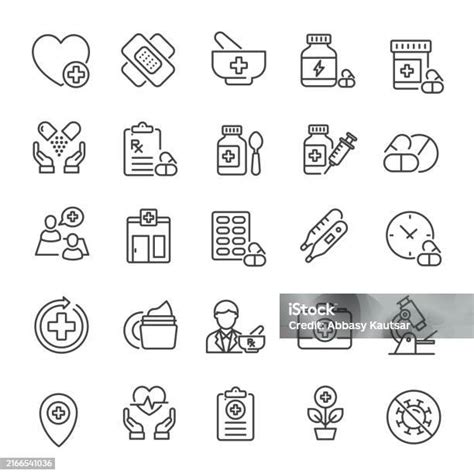 약국 의학 건강 관리 얇은 선 아이콘 모음 편집 가능한 스트로크 웹사이트 마케팅 디자인 로고 앱 템플릿 Ui 등 벡터 일러스트레이션 Food And Drug