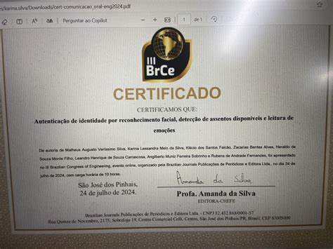 Projeto Reconhecimento Facial ️🎉 Pós Em Automação Industrial Gratidão Karina Lessandra Melo