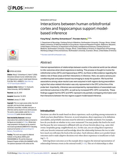 Pdf Interactions Between Human Orbitofrontal Cortex And Hippocampus Support Model Based Inference