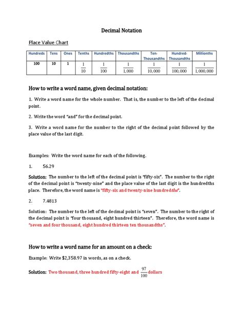 Decimal Notation And Rounding Notes Math 0106 Pdf Numbers Decimal
