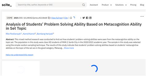 Analysis Of Students Problem Solving Ability Based On Metacognition