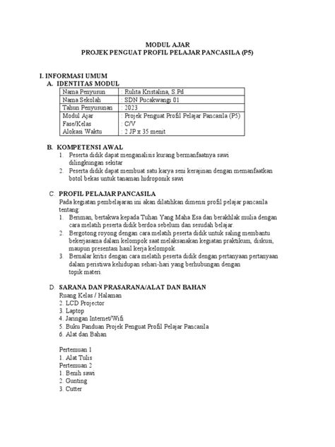 MODUL AJAR p5 Kelas 5 | PDF | Sains & Matematika