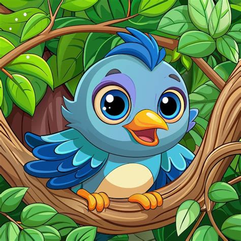 голубая птица с голубым клювом сидит на дереве Премиум векторы