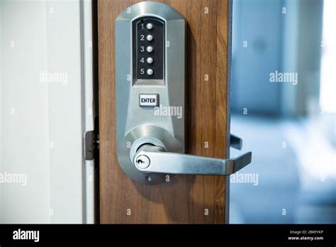 Digital Smart Door Lock Security System With A Password Close Up On Numbers On The Screenpass