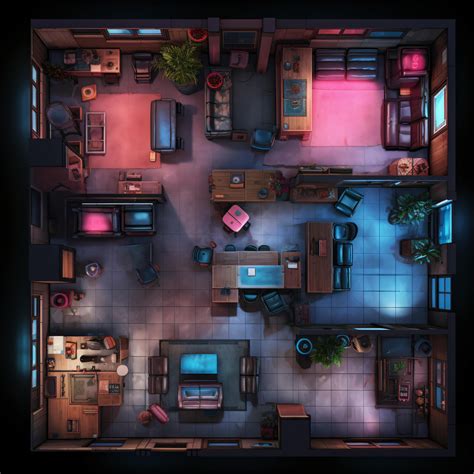 14 Cyberpunk Apartment Battlemaps Sci Fi Dnd Battle Map Cyberpunk Dandd Shadowrun Roll20