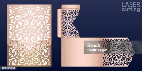 레이저 컷 웨딩 초대장 카드 템플릿 벡터입니다 추상적인 장식포켓 봉투 카드를 엽니다 인사말 카드 초대장 메뉴에 적합합니다 0명에 대한 스톡 벡터 아트 및 기타 이미지