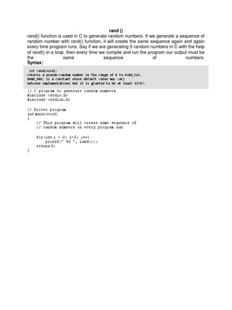 Random Function In C Pdf