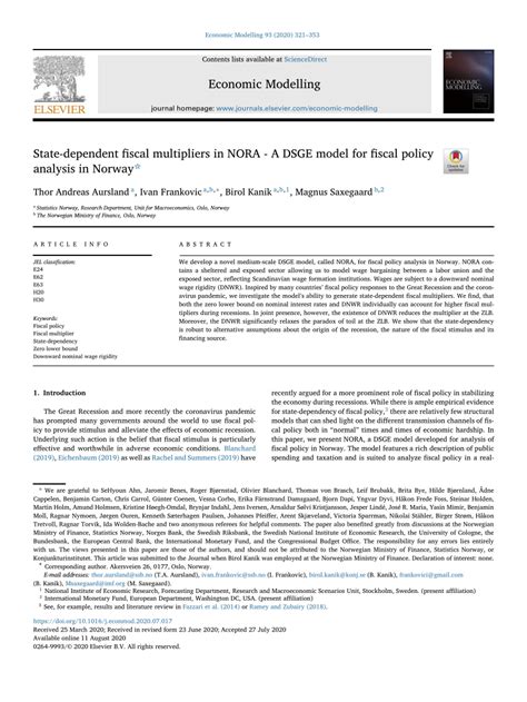 Pdf State Dependent Fiscal Multipliers In Nora A Dsge Model For