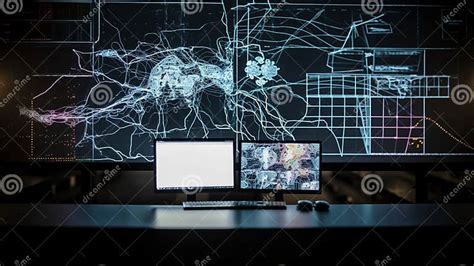 ai generated computer setup consisting of a monitor keyboard and a