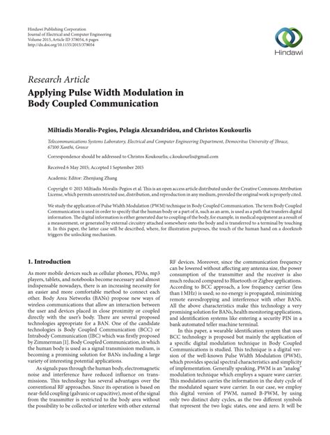 PDF Applying Pulse Width Modulation In Body Coupled Communication