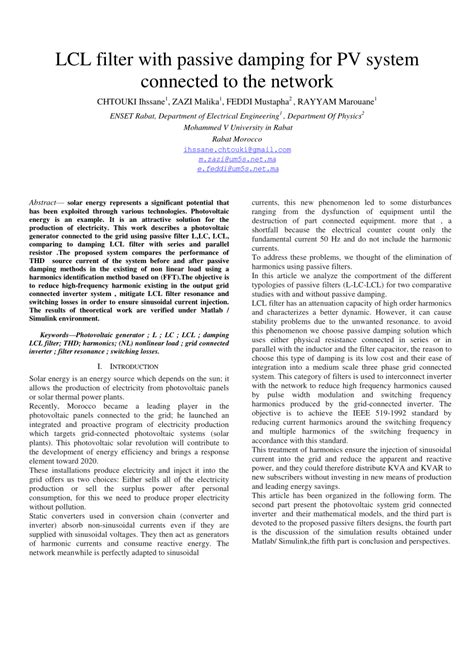 Pdf Lcl Filter With Passive Damping For Pv System Connected To The Network