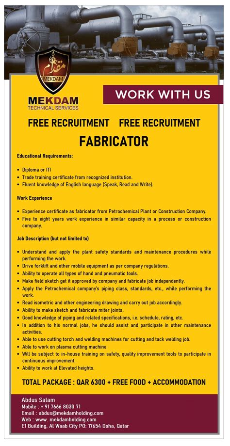 Abdus Salam Mohammed On Linkedin Fabricator Educational Requirements O Diploma Or Iti O Trade