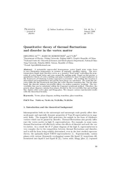 Pdf Quantitative Theory Of Thermal Fluctuations And Disorder In The