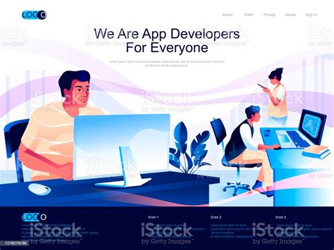 App Development Isometric Landing Page Ui Ux Design Prototyping Engineering And Programming