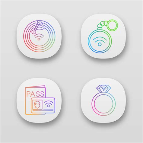 Nfc Technology App Icons Set Near Field Chip Trinket Identification