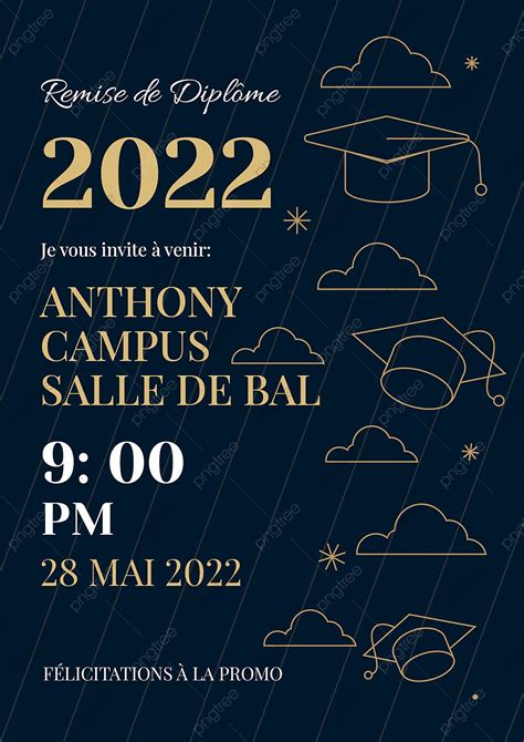 졸업 파티 학사 모자 블랙 만화 라인 프로모션 포스터 템플릿 Psd 다운로드 디자인 자료 다운로드