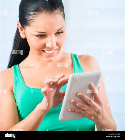 Girl With The TouchPad Stock Photo Alamy