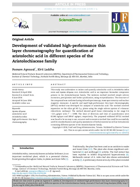 Pdf Development Of Validated High Performance Thin Layer Chromatography For Quantification Of