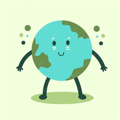 귀여운 감정과 만화의 지구를 구하는 개념을 가진 귀여운 지구 캐릭터 프리미엄 벡터